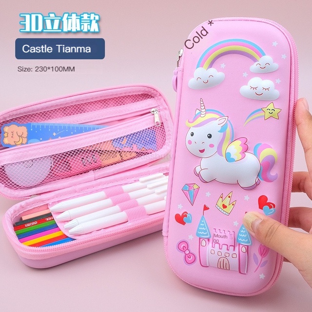 Pencil Box 3D Cartoon Unicorn Cute Pencil Case School Stationery Box ...