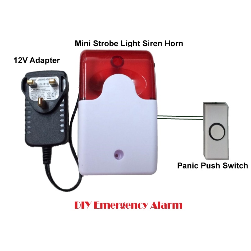 Alarm 12V Mini Strobe Light Siren Horn DIY Emergency Panic Alarm (stock ...