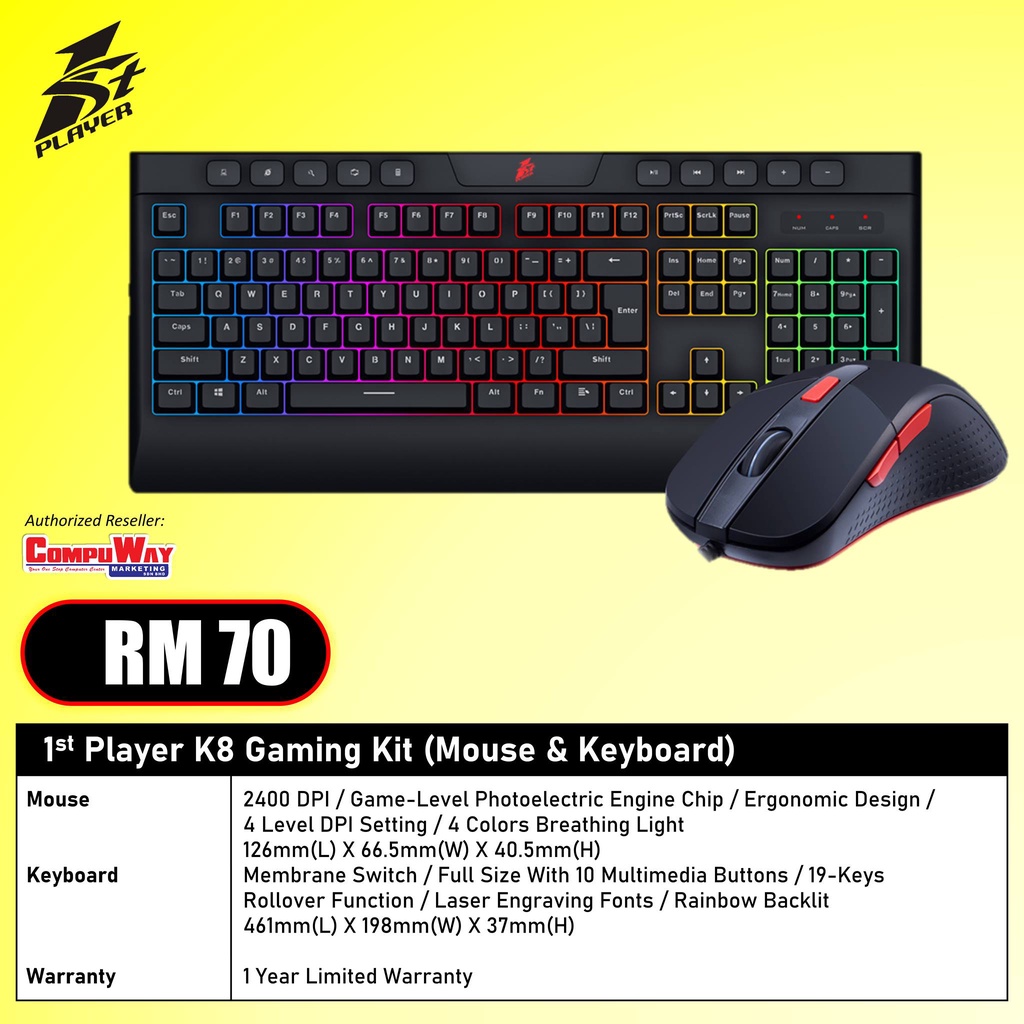 1ST PLAYER FIRE DANCING K8 GAMING/OFFICE KIT (KEYBOARD & MOUSE COMBO ...