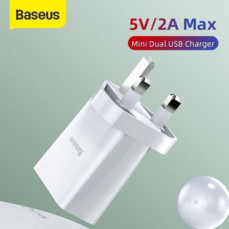 BASEUS CCFS-S01 S02 3 Pin UK Plug Dual USB Fast Charger 2A 10.5W Dual ...