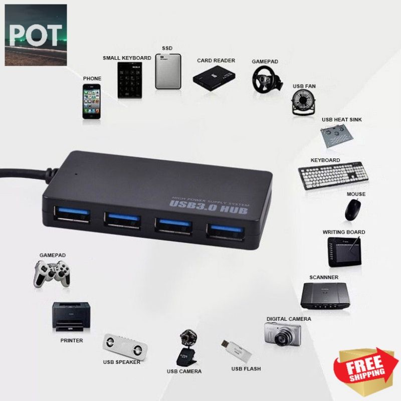 Sesuai Untuk Computer Guna 4 USB Port Data HUB 3.0 Laptop USB HUB High ...