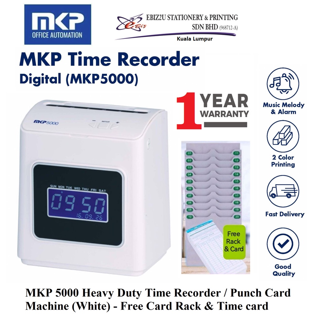 MKP 5000 Heavy Duty Time Recorder / Punch Card Machine (White) - Free ...
