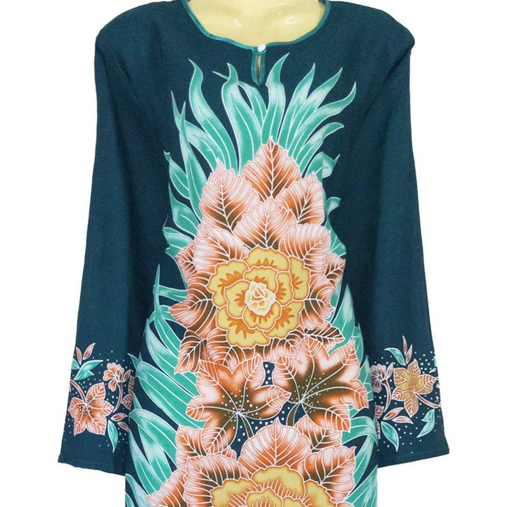 Kaftan Lengan Panjang / Baju Tidur Cotton Corak Batik Mutiara Mas ...