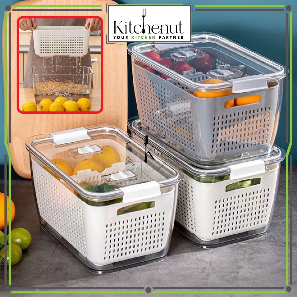 Kitchenut Double Layer Strainer Container With Wash Basket Kitchen Organizer Basket Bakul Sayur ...