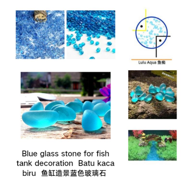 Blue glass stone for fish tank decoration Batu kaca biru鱼缸造景蓝色玻璃石 ...