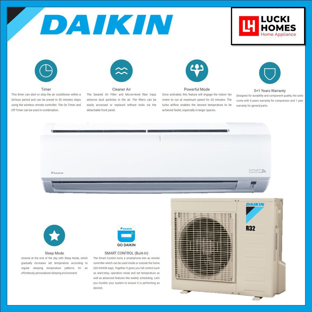 Daikin Aircond 1.0hp 1.5hp Wall Mounted Non Inverter FTV28PB / FTV35PB ...