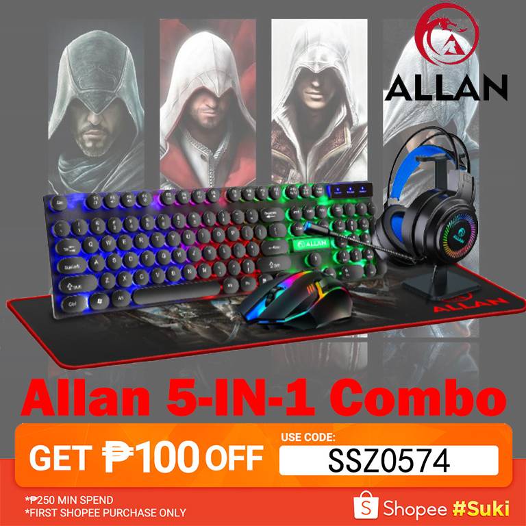 Allan Gaming 5-in1 Keyboard and mouse Mouse pad Headset and Headset ...