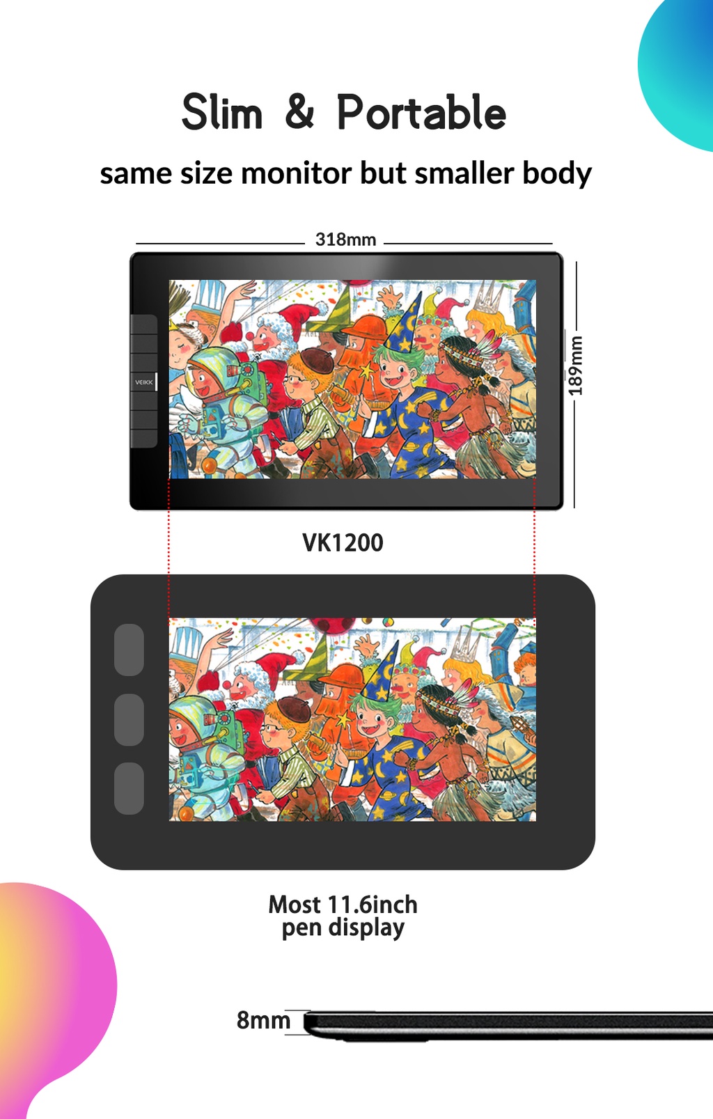 VEIKK VK1200V2 Drawing Tablet Pen display 11.6 inch 8192 Level Drawing ...