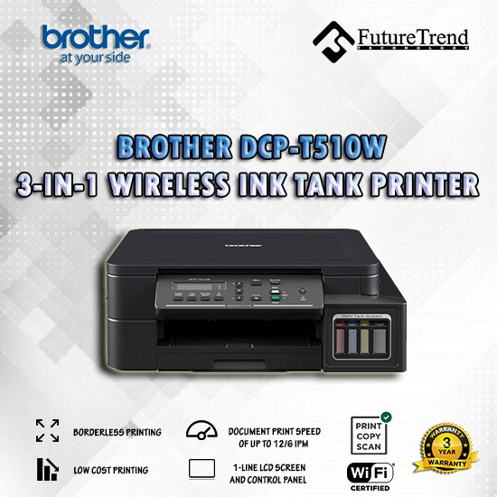 Brother DCP T520W (REPLACEMENT T510W) A4 Inkjet 3-in-1 with Refill Tank System Wireless Printer ...