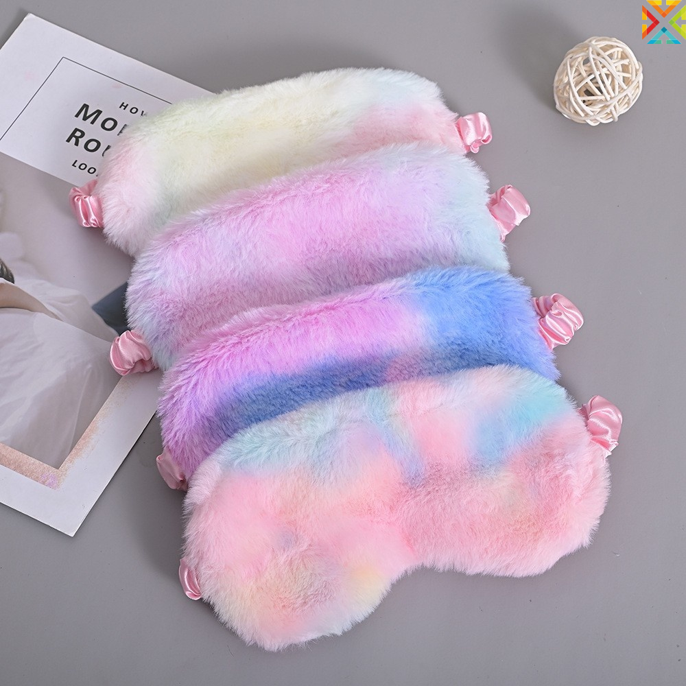 Plush Sleeping Mask Tie Dye Gradient Plush Eye Patch Kids Cute Cat ...