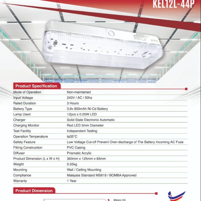FUJIBIN LED EMERGENCY LIGHT KEL12L-44P | Shopee Malaysia