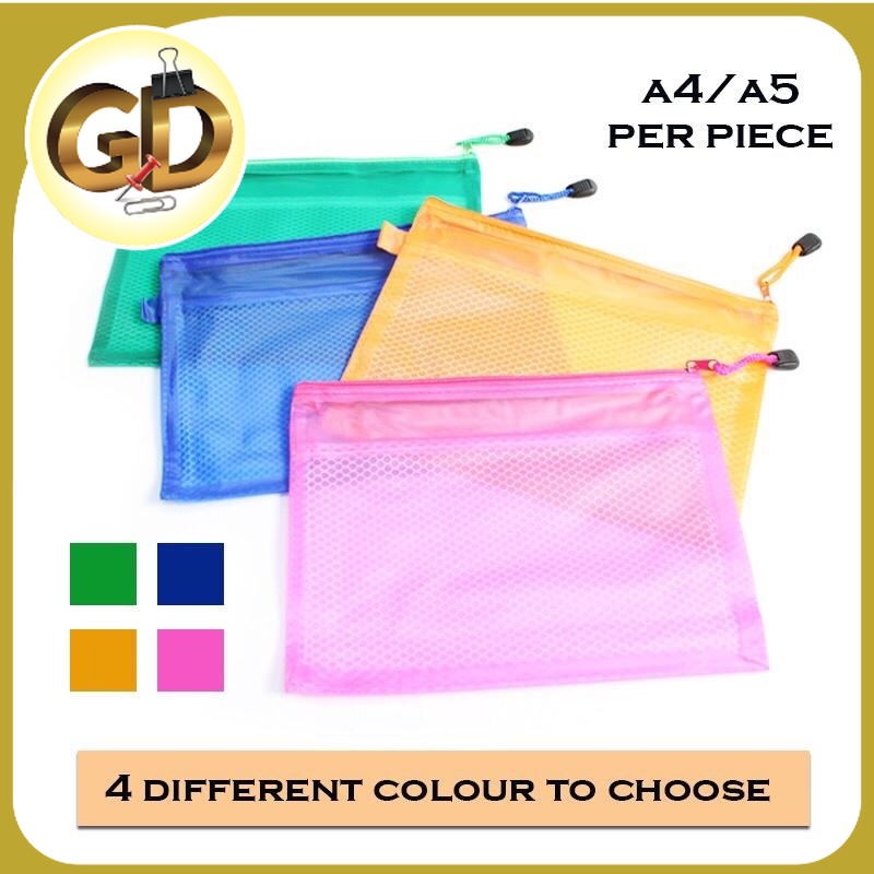 A4/A5 Zip Portable Bag Double Layer Document Pouch File (Stationery ...