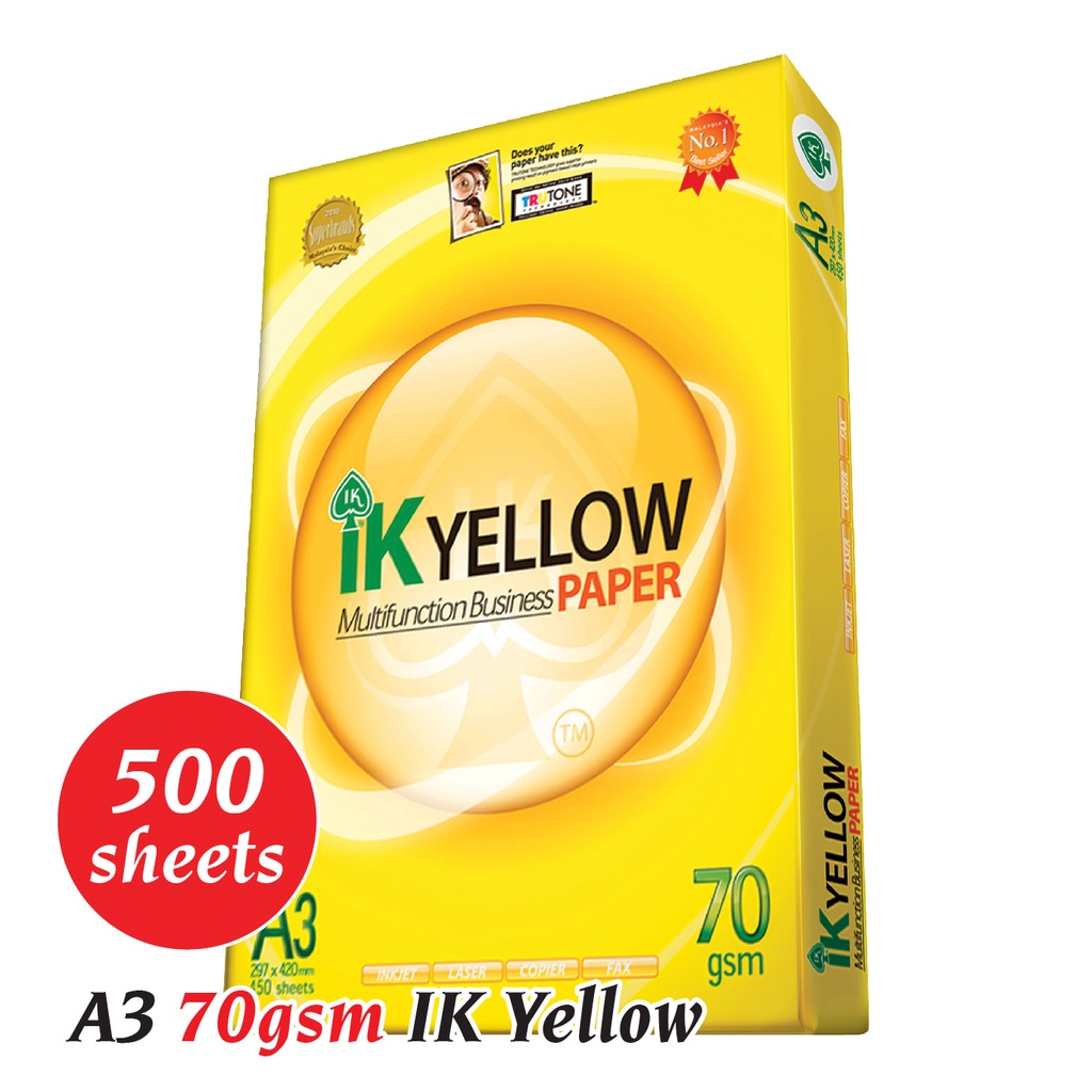 IK YELLOW A3 Paper 70GSM 500 Sheets | A3 70gsm IK Yellow Paper | Copier ...