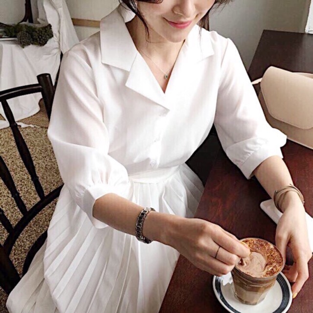 White Dress vest Neck Stamped li (With Real Picture) | Shopee Malaysia