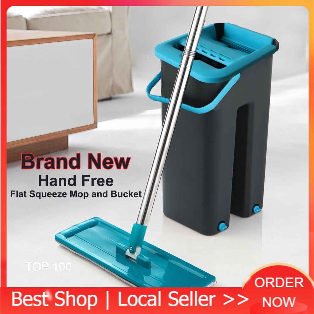 New Mop Self-Wash And Squeeze Dry Flat Mop With Bucket 2 Mop Pads 2 In ...