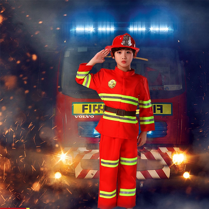 Halloween Cosplay Kids Firefighter Uniform Children Sam Fireman Role ...