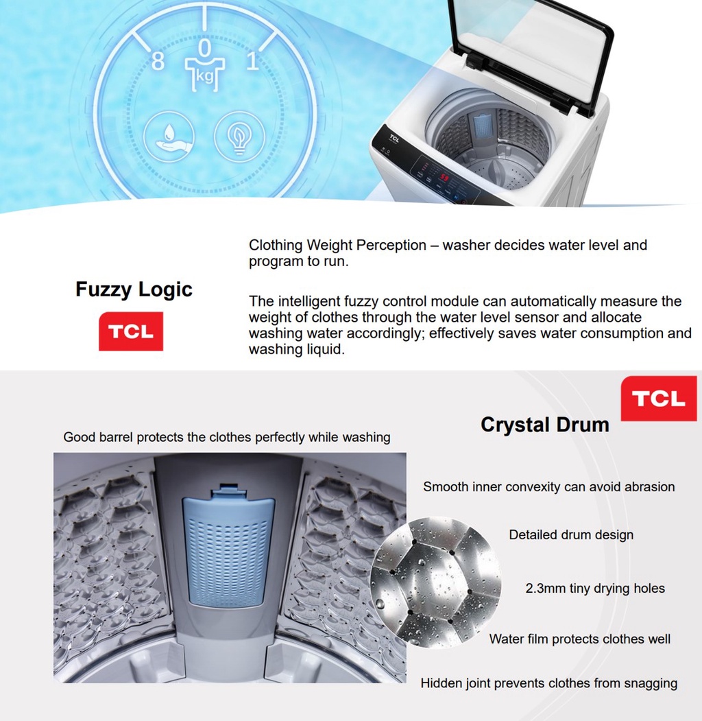 TCL Fully Auto Washer/Washing Machine Fuzzy Logic (7kg) TWA70-A101M-09 ...