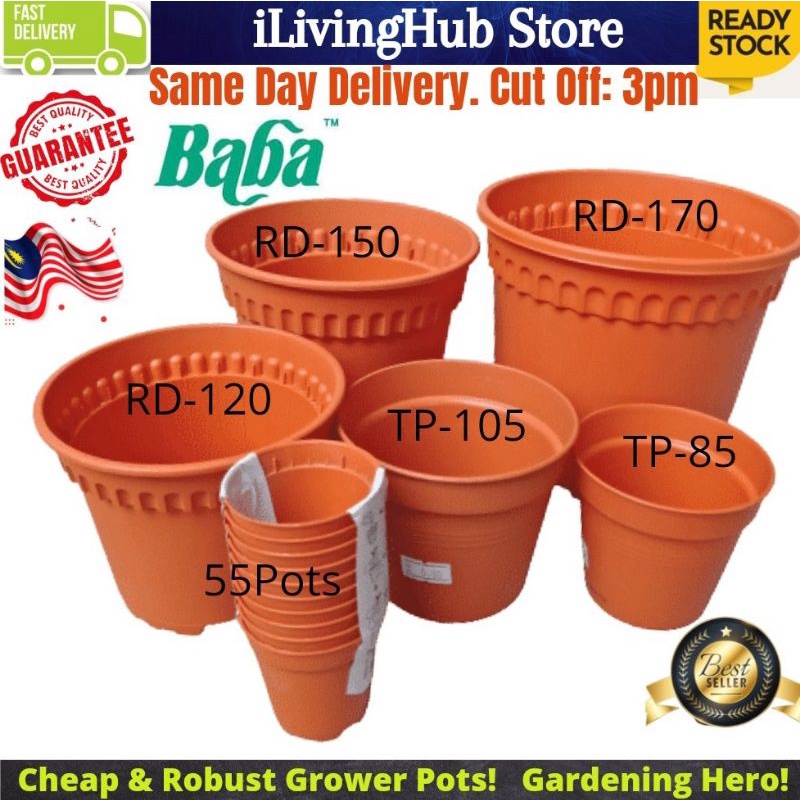 Baba Grower Pot RD-120, RD-150, RD-170 TP-105, TP-85, 55 Pots Cotta ...