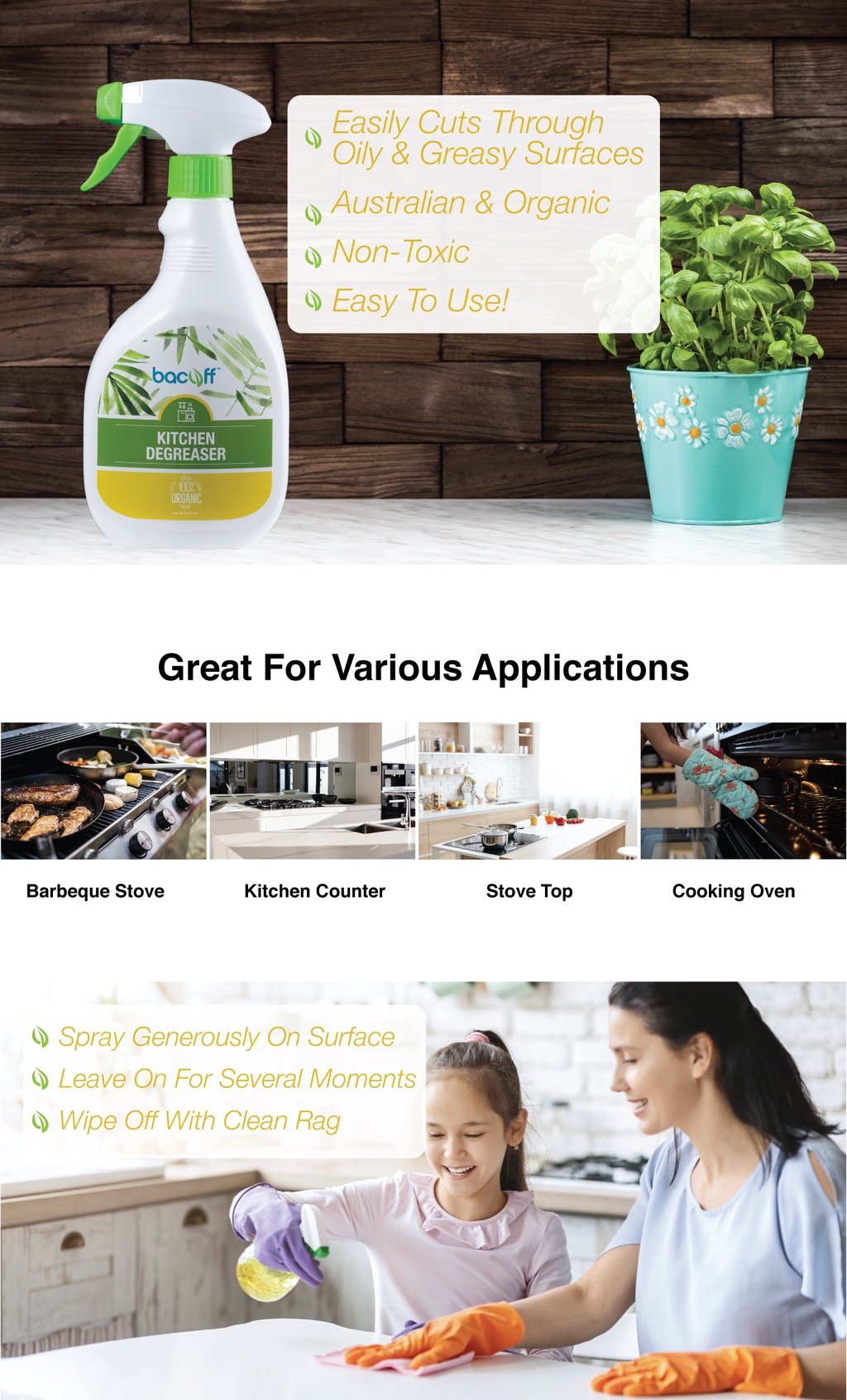 Bacoff Organic Kitchen Degreaser for Kitchen Top, Stove, Microwave and ...