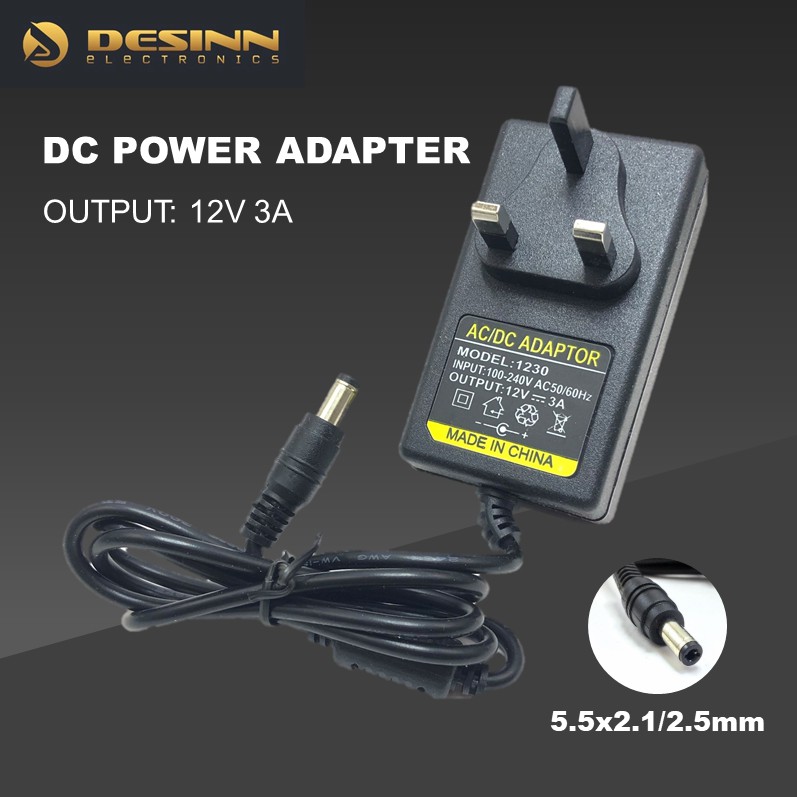12V 3A AC to DC Power Adapter 3 Pin Connector Head 5.5 x 2.5/2.1mm ...