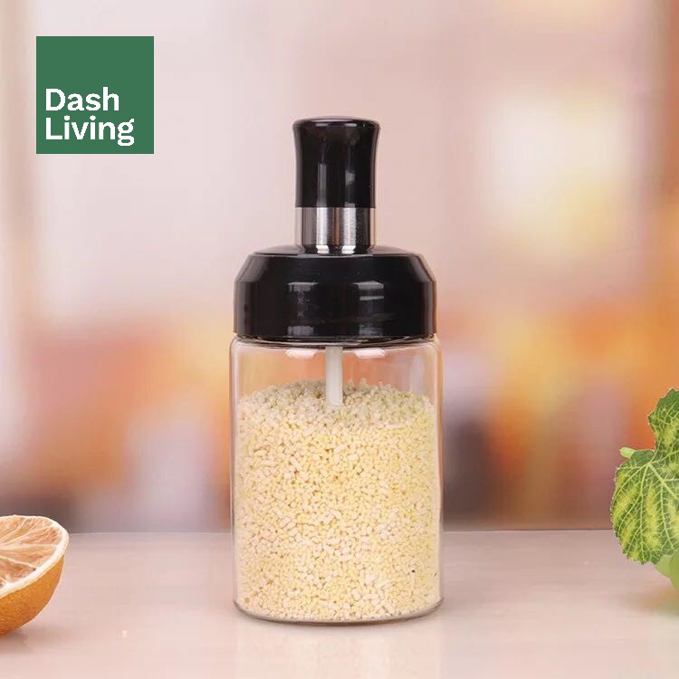 Dash Living Glass Spice Jar with Spoon Cap | Kitchen Dispensers | Glass ...