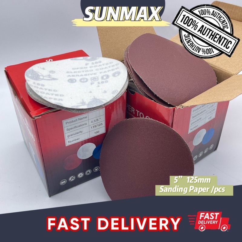 5" Inch Sanding Disc Abrasive Red [ Sandpaper ] Velcro Effect Mesh Grip ...