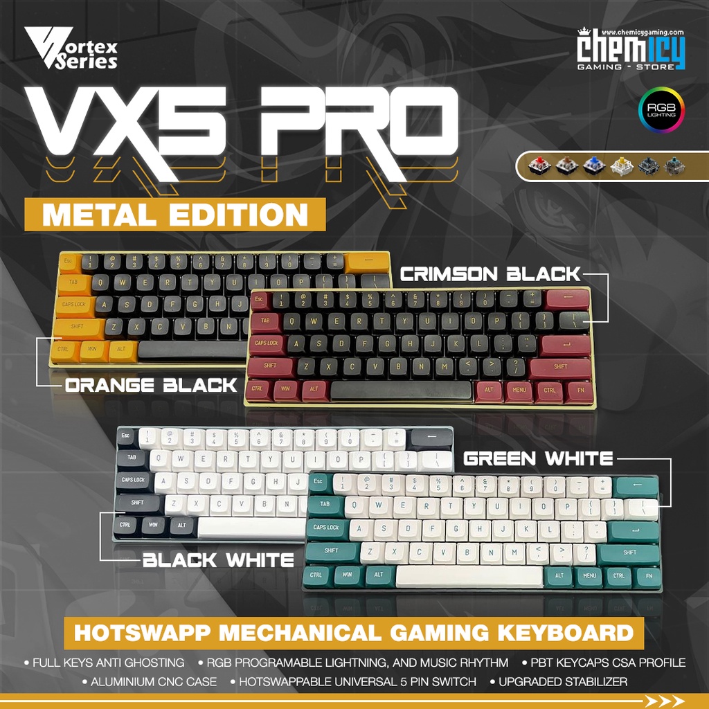 Vortex Series VX5 Pro Metal Edition Hotswap Mechanical Gaming Keyboard ...