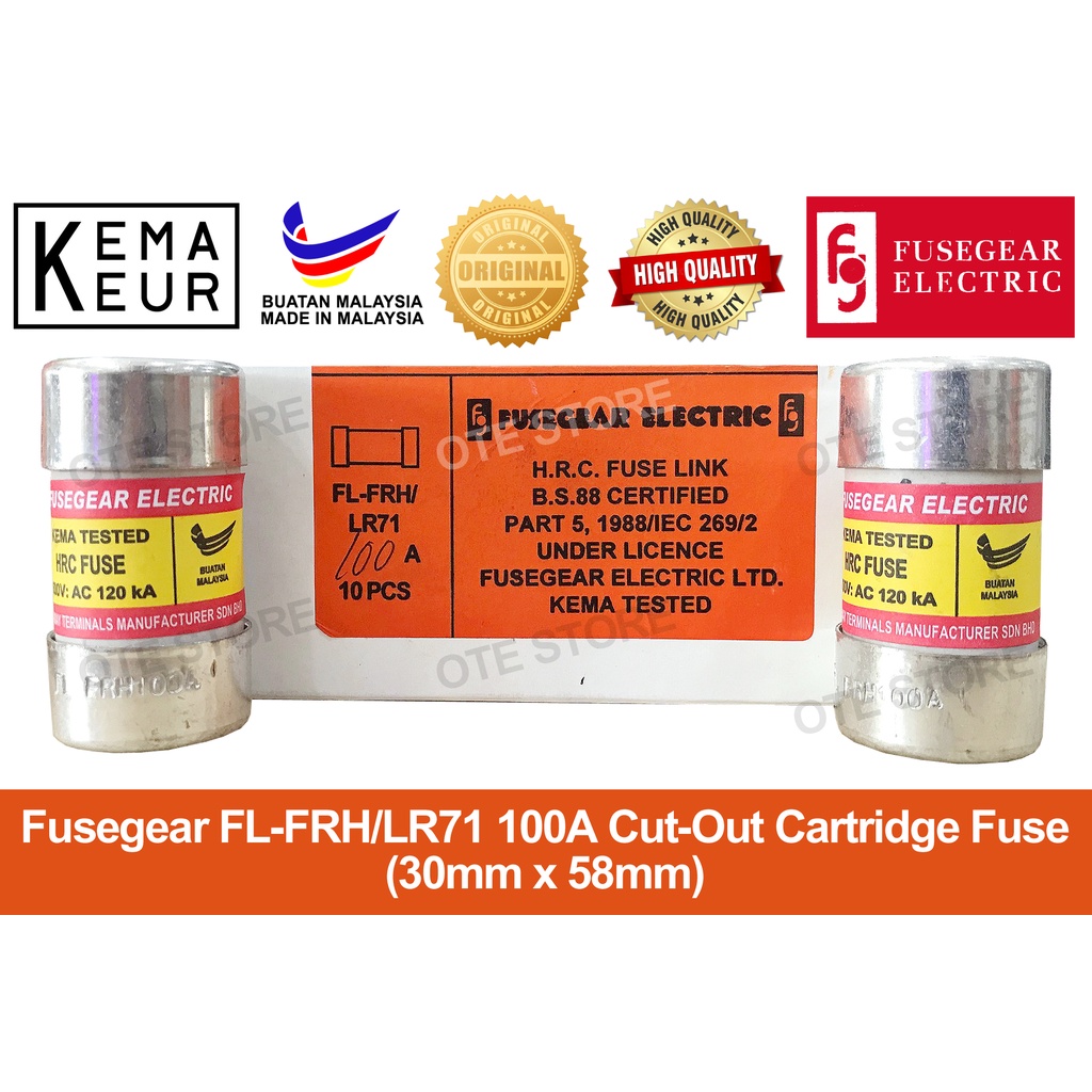 Fusegear FL-FRH/LR71 100A 30mm x 58mm Cut Out Cartridge Fuse (Made in ...