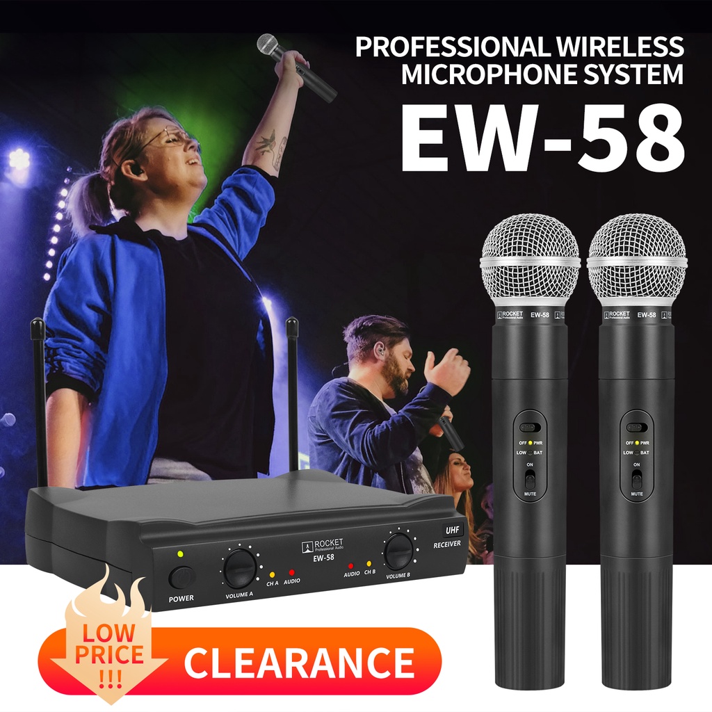 XTUGA Rocket EW-58 2 Handheld UHF Wireless Microphone System Dynamic ...