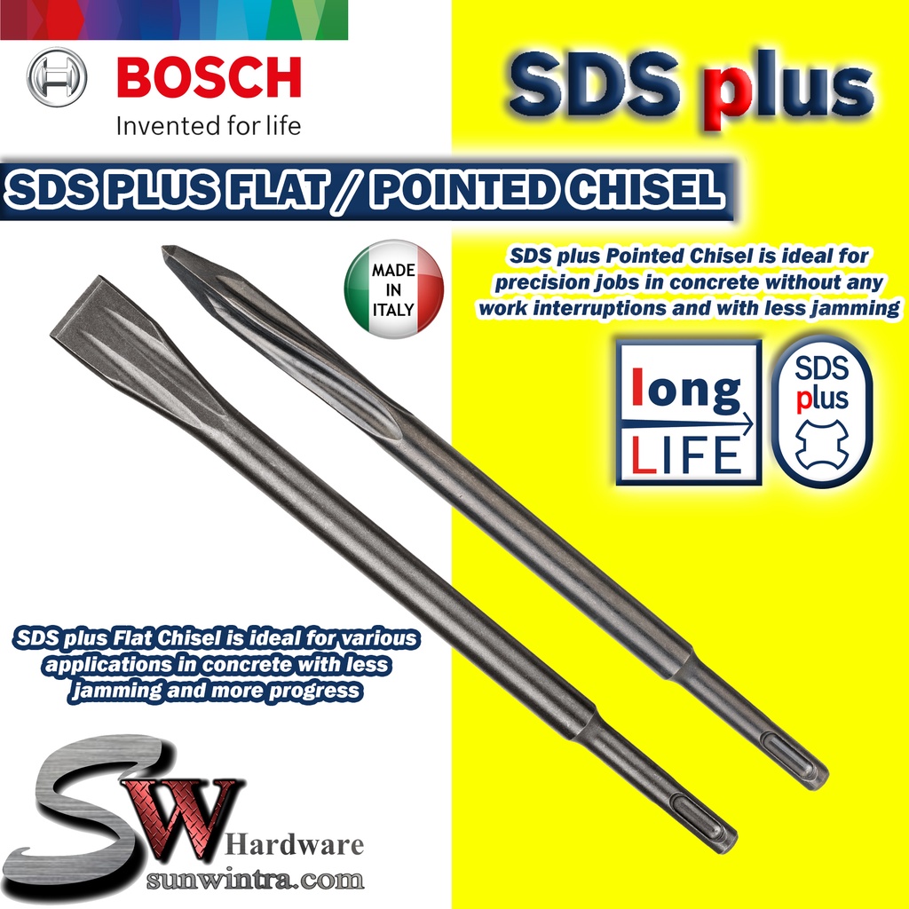Bosch 250mm SDS plus Pointed Chisel / Flat Chisel FOR ROTARY HAMMER ...