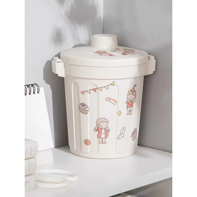 Ins Style Desktop Mini Dustbin Rubbish Bin Cover Small Trash Storage ...