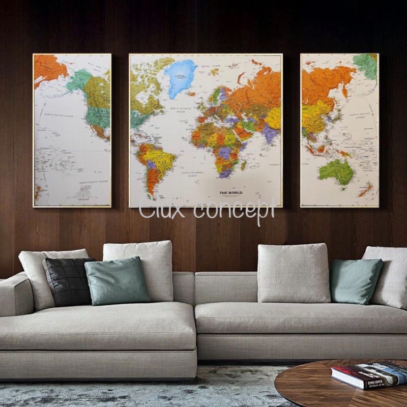 (set of 3 with framed) (💢FLAT SURFACE 💢)colourful world map | Shopee ...