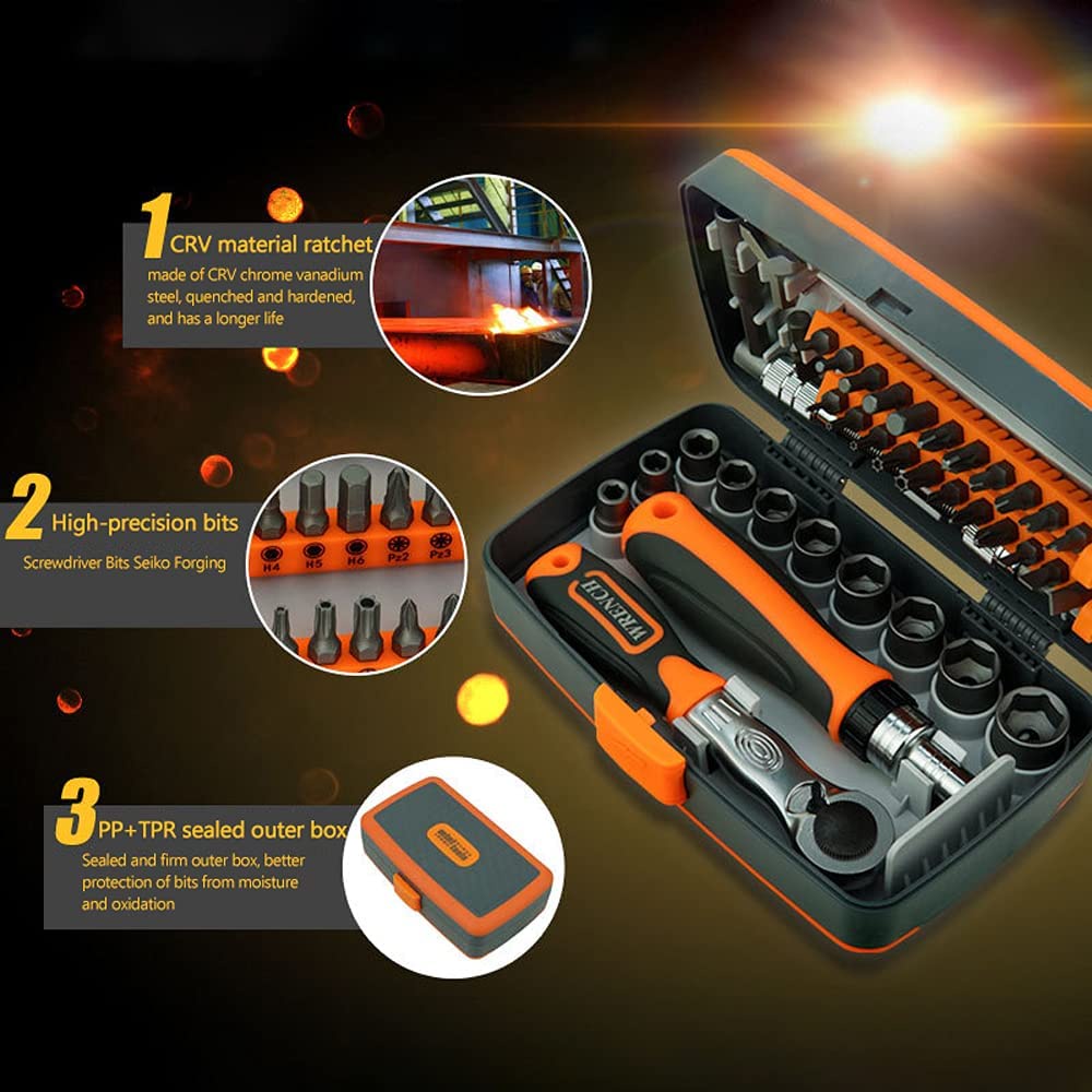 38 In 1 Ratchet Screwdriver Set Adjustable Socket Wrench Precision Bits ...