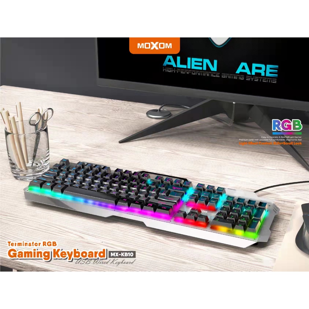 MOXOM MX-KB10 Terminator RGB Gaming Mouse Keyboard Suspension RGB Light ...