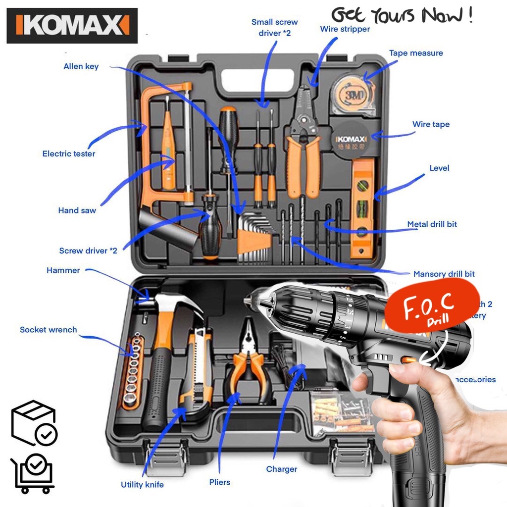 KOMAX Home tool set | 12V Super High Torque | Cordless Impact Screw ...