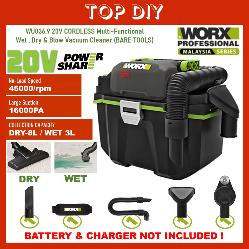 WORX WU036 / WU036.9 20V Brushless Multi-Functional Wet & Dry Vacuum ...