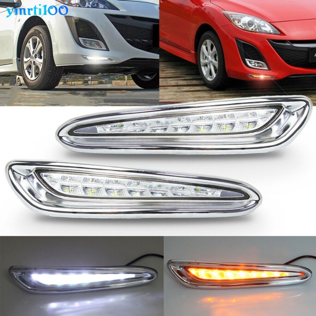Yinrti100 1 Pair Car Led Daytime Running Lights 6000k-6700k Dc 12v Drl Fog Lamp Compatible For ...