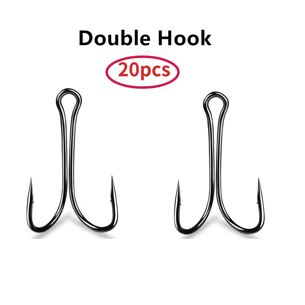 20pcs Fishing Double Hooks Frog Hooks Strong Sharp High Carbon Steel ...