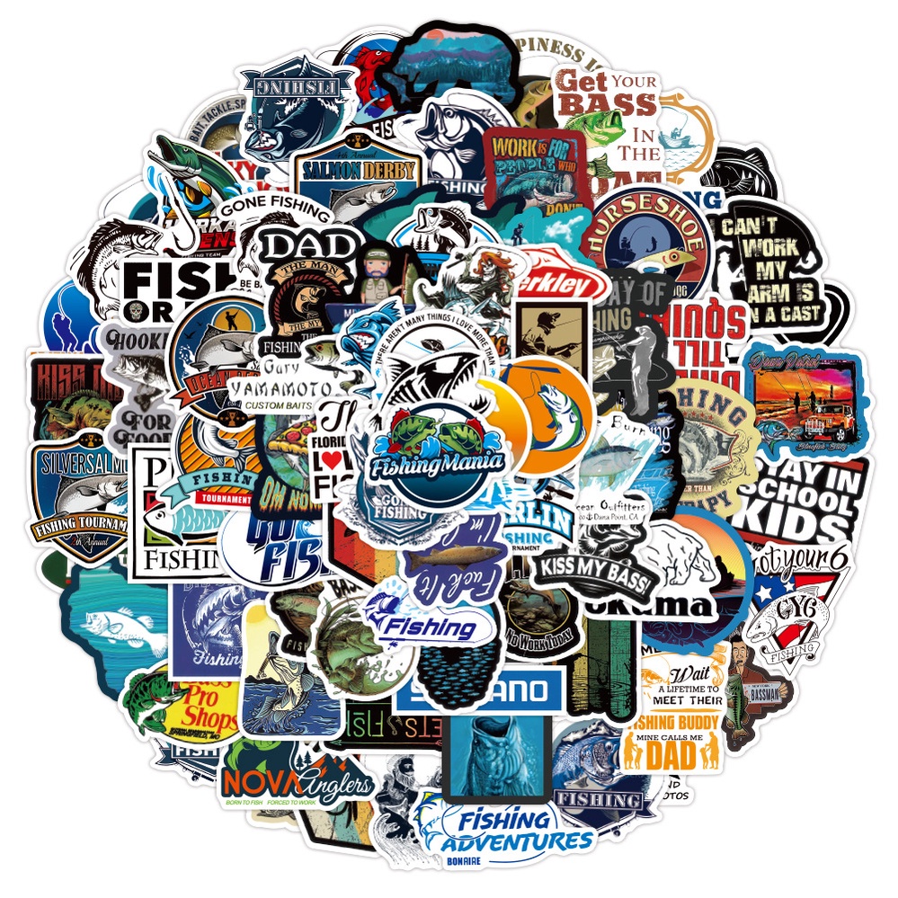 100PCS Waterproof Fisherman Go Fishing Stickers For Suitcase Freezer ...