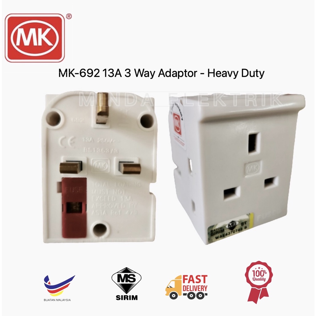MK 13A 250V 3 Way Adaptor / Three Extension socket/ Heavy Duty/ Good ...