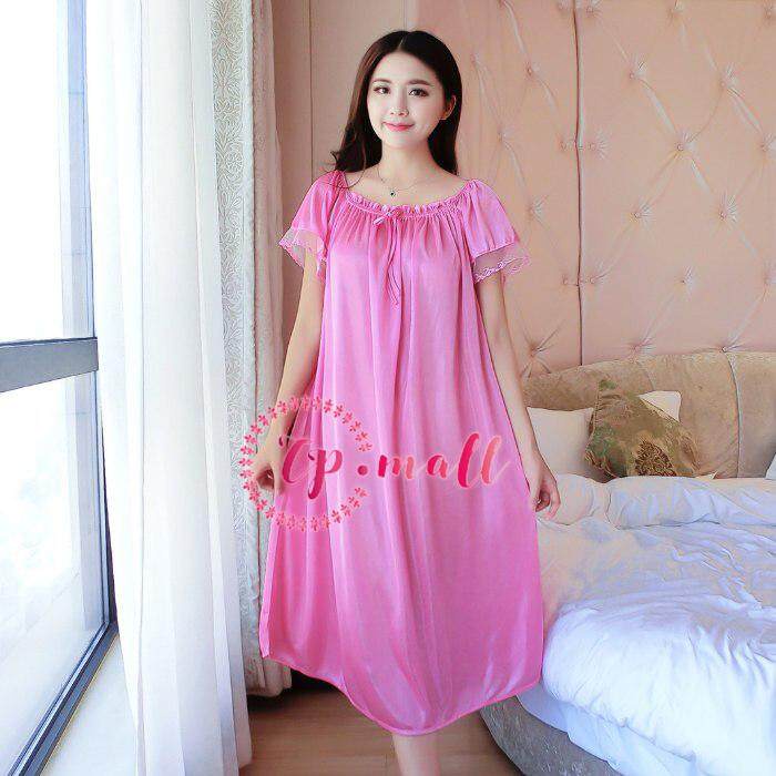 Baju Tido Perempuan Baju Tidur Wanita Satin Short SleevePlus Size Satin ...