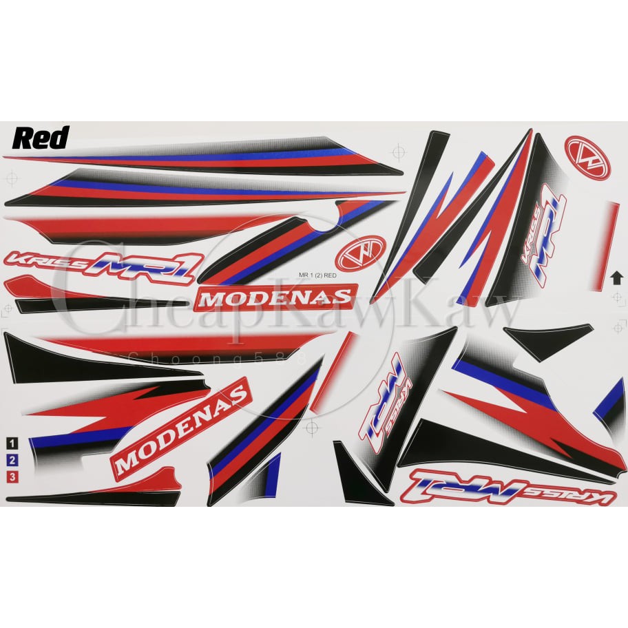 Modenas Kriss MR1 ( 2 ) Body Cover Stripe Sticker - Red / Blue / Black ...