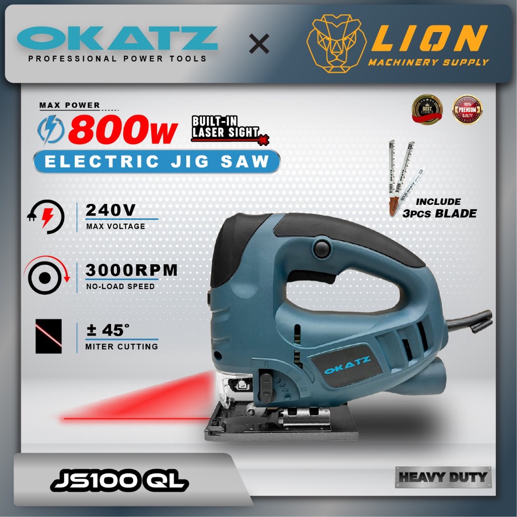 Okatz Powerful 800W Jig Saw with Laser Guide Marking JS100-QL - FOC 2pc Wood Disc & 1pc Steel ...