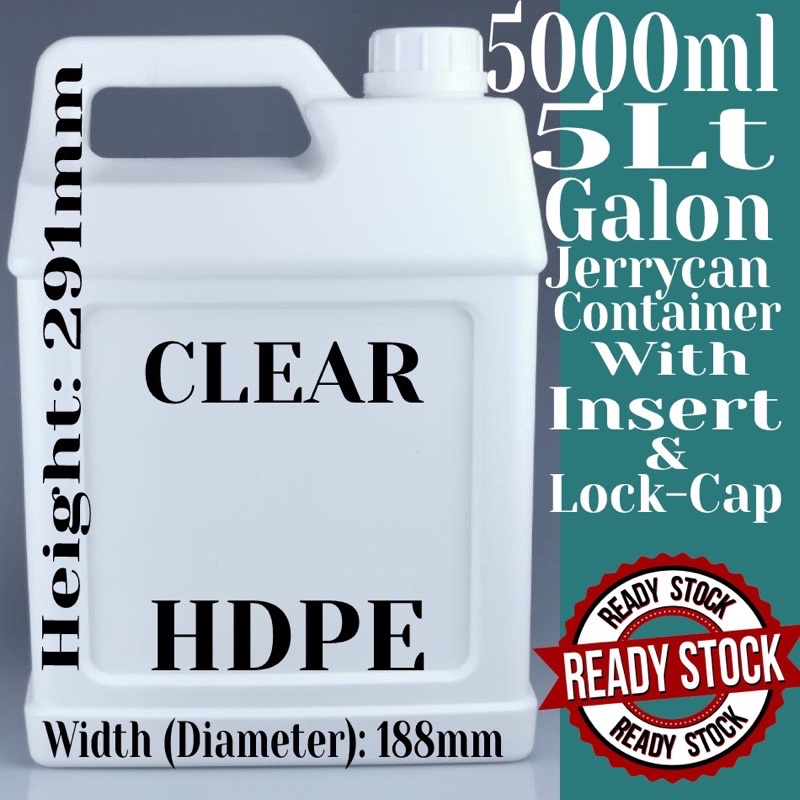 5Liter Square Container/HDPE Plastic Jerry Can With Lock Cap & Insert ...