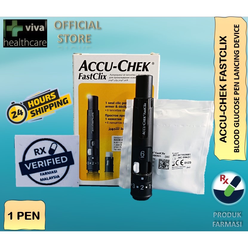 Accu-Chek Fastclix Starter Set Kit (Pen + Drum 6's) lancing device Fast ...