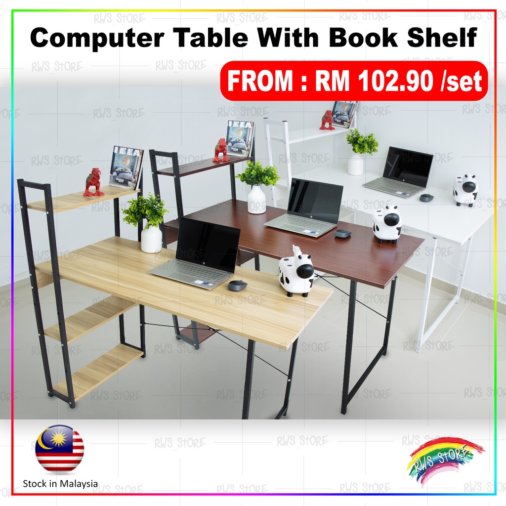 Office Table/Computer Table With Book Shelf 办公桌/电脑桌书柜组合 Meja Office ...