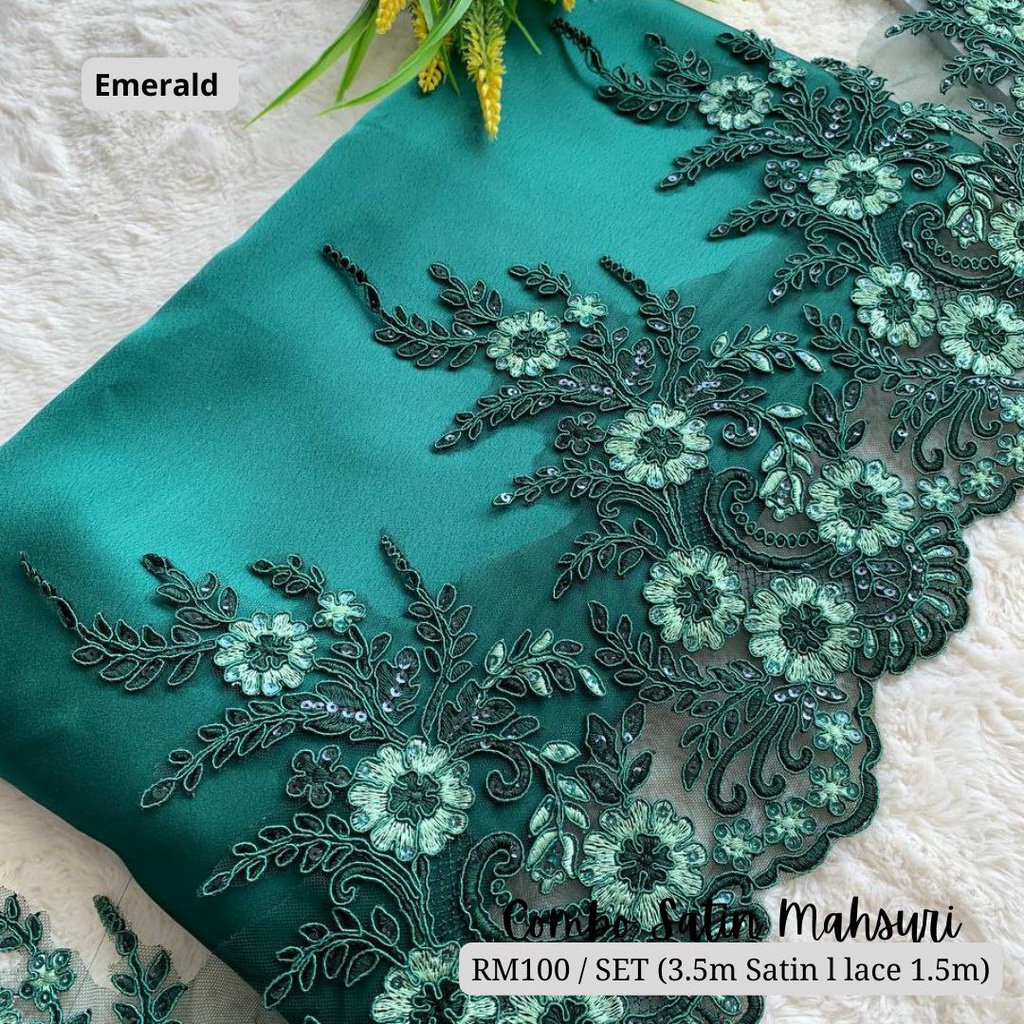 SET KAIN PASANG COMBO SATIN DENGAN LACE MAHSURI - EMERALD | Shopee Malaysia