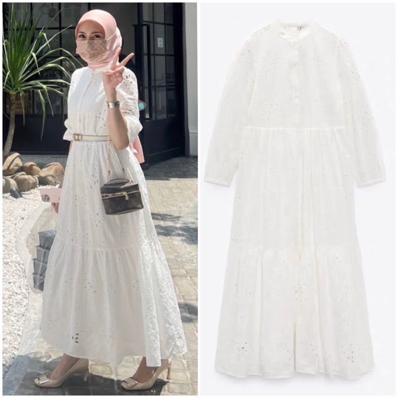 DRESS COTTON ZARA INSPIRED BUNGA SULAM WHITE COLOUR ( label zara ...