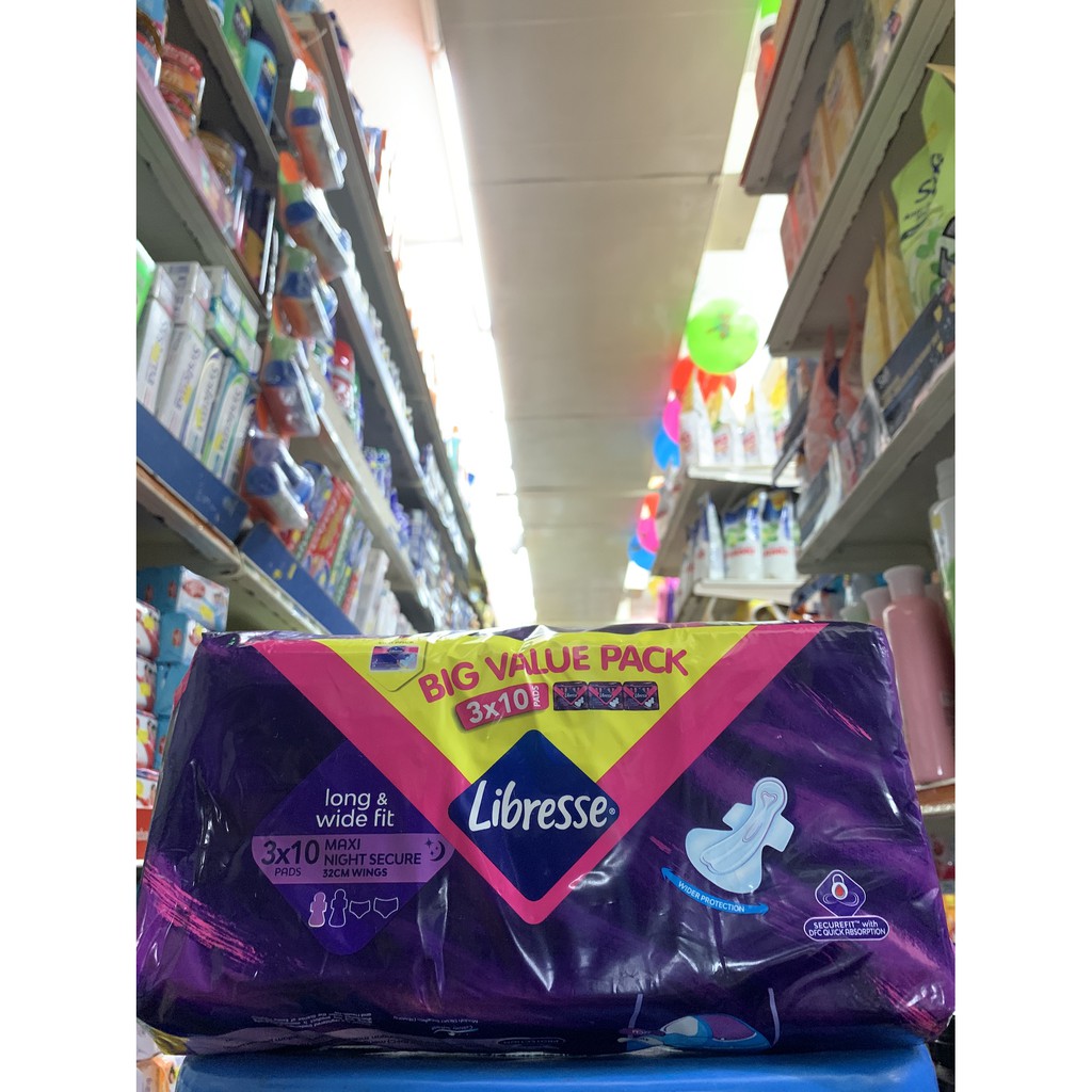 Libresse Long & Wide Fit Maxi Night Secure 32cm Wings (Big Value Pack ...