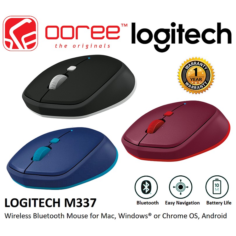 LOGITECH M337 BLUETOOTH WIRELESS LASER MOUSE COMPACT MOBILE DESIGN CURVE SHAPE WITH RUBBER GRIP ...